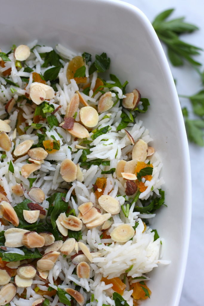 Basmati Rice Pilaf with Almonds, Apricots, & Parsley - So Happy You ...